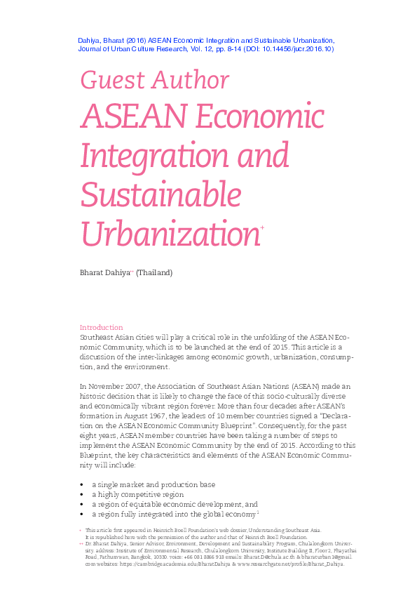 (PDF) ASEAN Economic Integration and Sustainable Urbanization