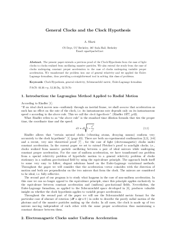 (PDF) General Clocks and the Clock Hypothesis