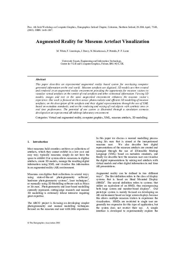 (PDF) Augmented Reality for Museum Artefact Visualization