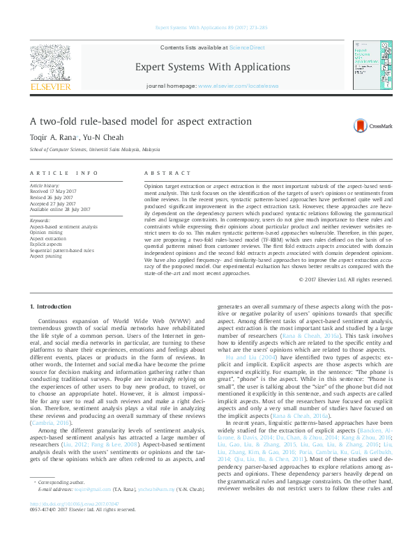 (PDF) A two-fold rule-based model for aspect extraction