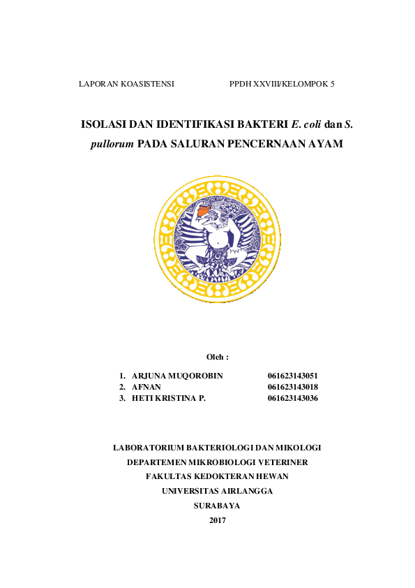 (DOC) ISOLASI DAN IDENTIFIKASI BAKTERI E. coli dan S. pullorum PADA ...