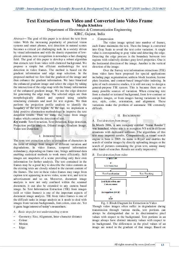 (PDF) Text Extraction from Video and Converted into Video Frame