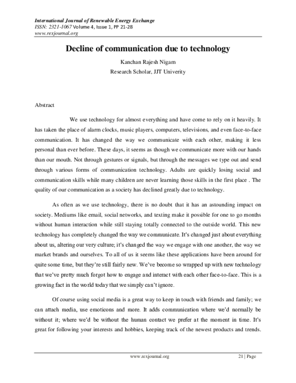 (PDF) Decline of communication due to technology