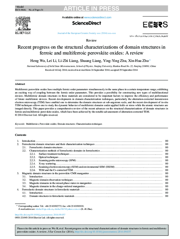 (PDF) Recent progress on the structural characterizations of domain structures in ferroic and ...