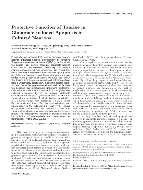(PDF) Protective function of taurine in glutamate-induced apoptosis in ...