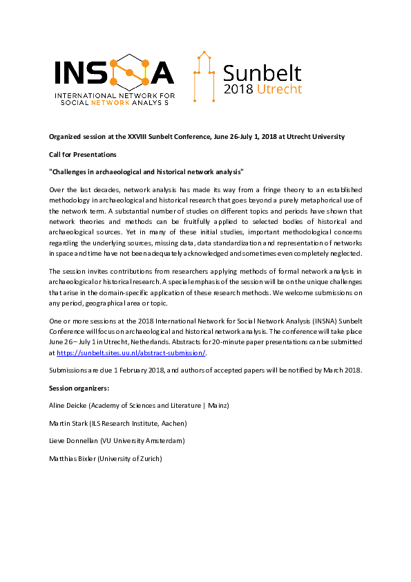 (PDF) CFP "Challenges in archaeological and historical network analysis ...
