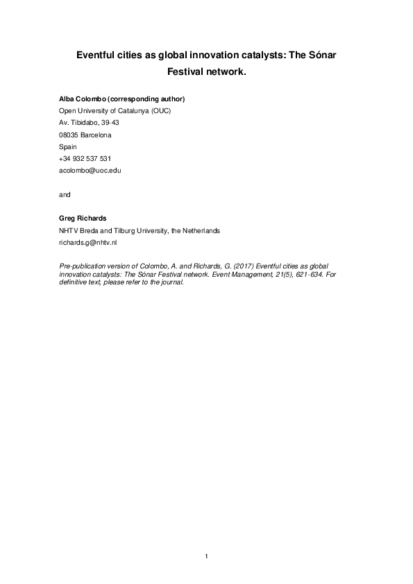 (PDF) Eventful cities as global innovation catalysts: The Sónar ...