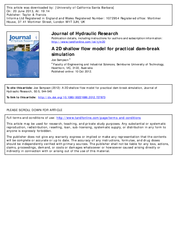 (PDF) A 2D shallow flow model for practical dam-break simulation