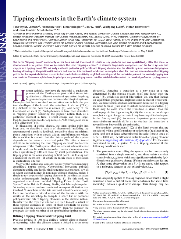 (PDF) Tipping elements in the Earth's climate system