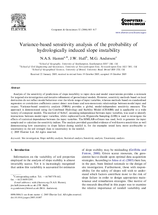 (PDF) Variance-based sensitivity analysis of the probability of hydrologically induced slope ...