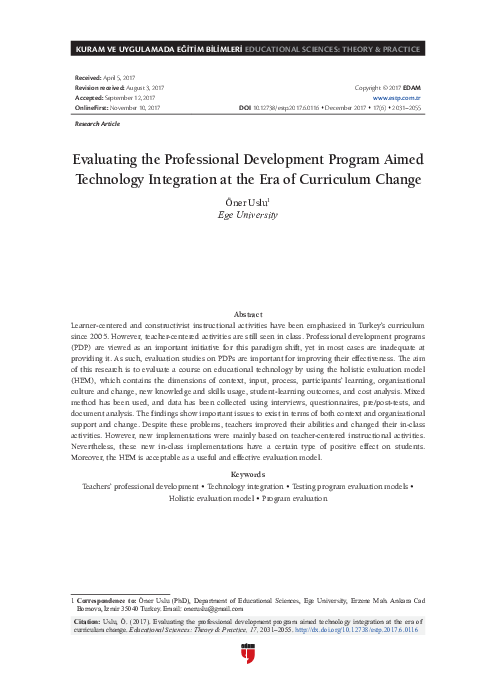 (PDF) Evaluating the Professional Development Program Aimed Technology Integration at the Era of ...