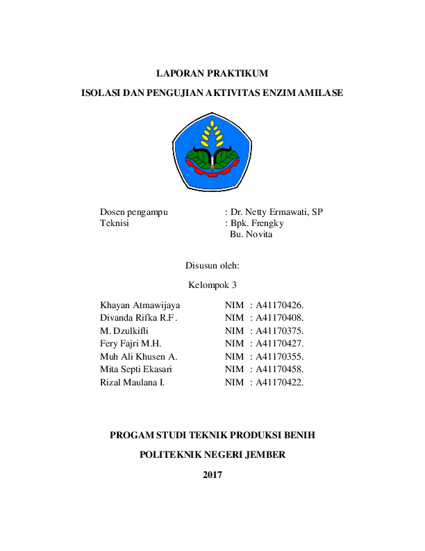 (DOC) LAPORAN PRAKTIKUM isolasi dan pengujian aktivitas enzim amilase.docx