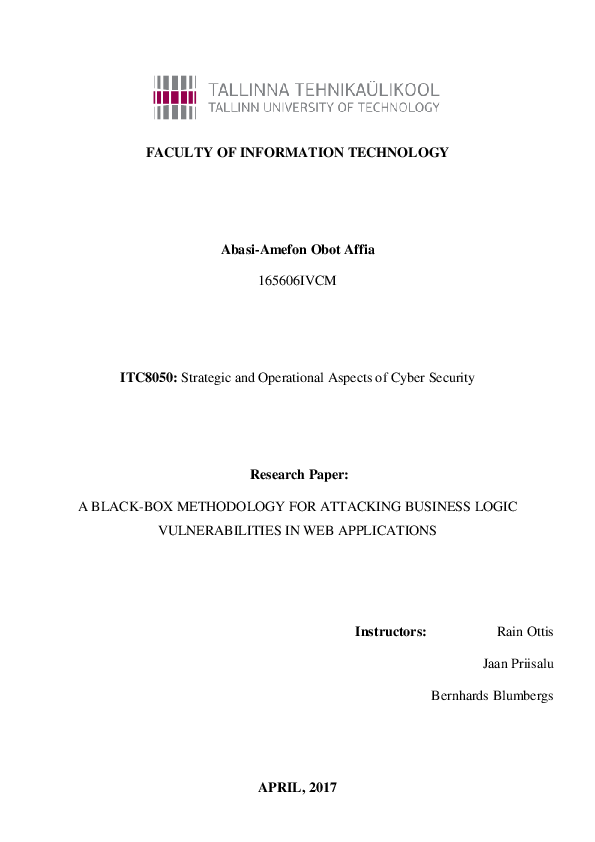 Pdf A Black Box Methodology For Attacking Business Logic Vulnerabilities In Web Applications