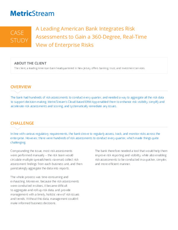 (PDF) A Leading American Bank Integrates Risk Assessments to Gain a 360 ...