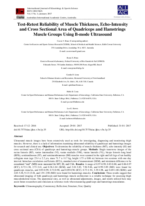(PDF) Test-Retest Reliability of Muscle Thickness, Echo-Intensity and ...