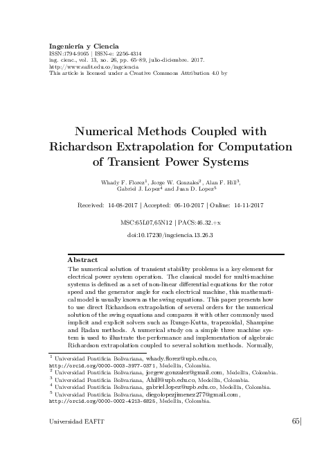 Pdf Numerical Methods Coupled With Richardson Extrapolation For Computation Of Transient Power