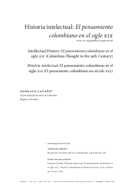 (PDF) Historia intelectual: El pensamiento colombiano en el siglo XIX