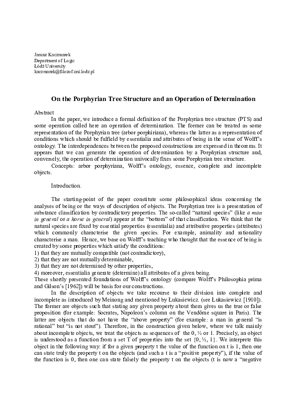 (PDF) On the Porphyrian Tree Structure and an Operation of Determination