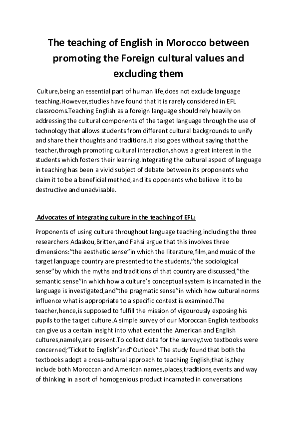 (DOC) The teaching of English in Morocco between promoting the Foreign ...