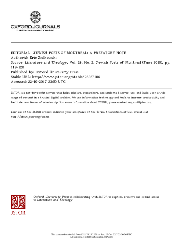 (PDF) Eric Ziolkowski, Co-editor, with Norman Ravvin, “Jewish Poets of ...