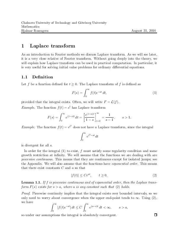 a laplace transform exists when