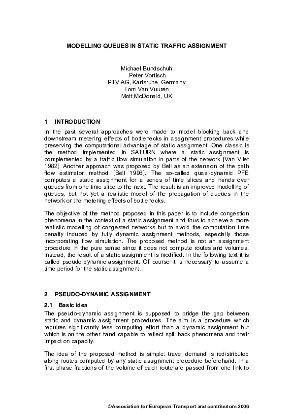 Pdf Modelling Queues In Static Traffic Assignment Hu Tuguo