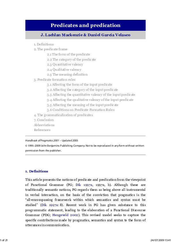(PDF) Predicates and predication