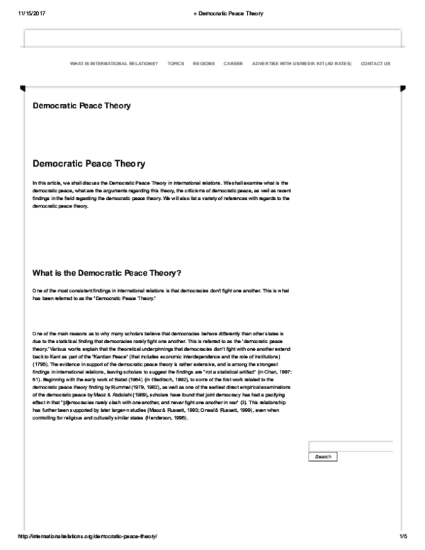 Pdf Exploring Democratic Peace Theory Arguments And Critiques
