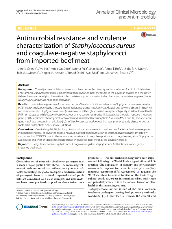 (PDF) Antimicrobial resistance and virulence characterization of ...