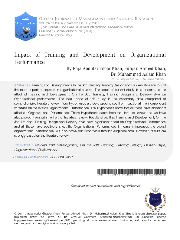 (PDF) Impact of Training and Development on Organizational Performance ...