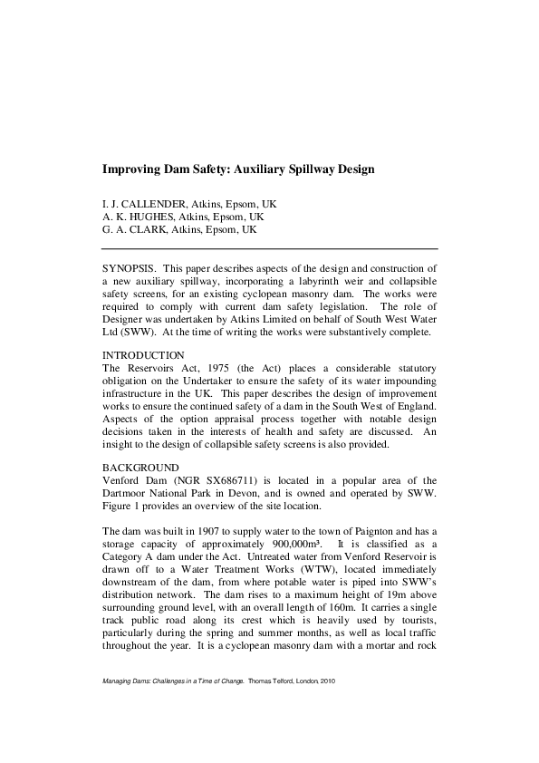 (PDF) Improving Dam Safety: Auxiliary Spillway Design