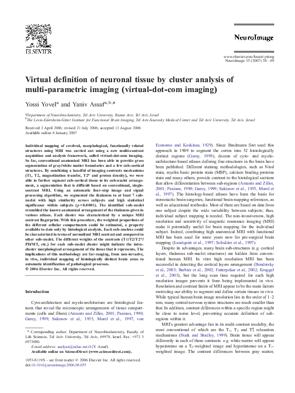 (PDF) Virtual definition of neuronal tissue by cluster analysis of multi-parametric imaging ...