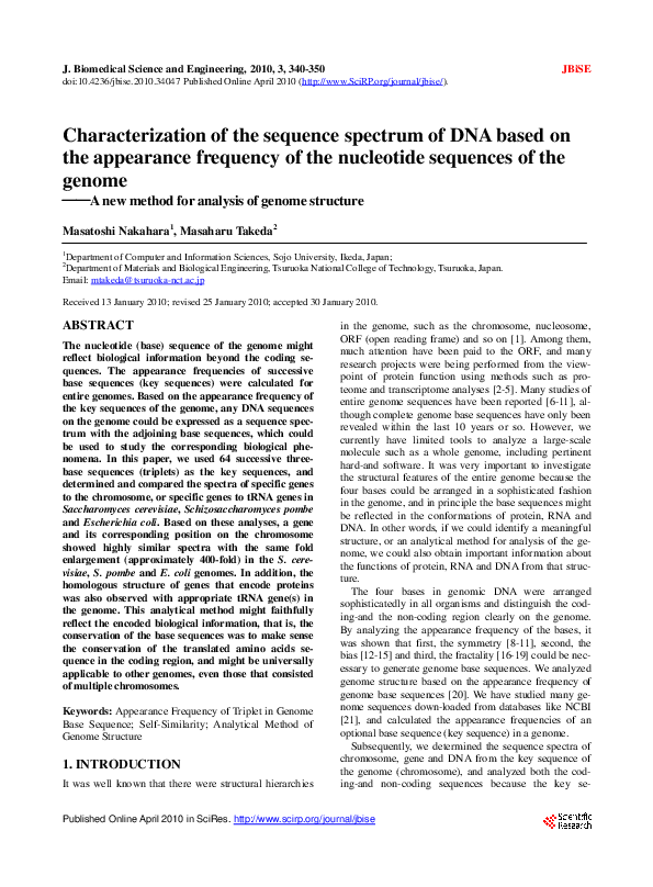 (PDF) Characterization of the sequence spectrum of DNA based on the ...