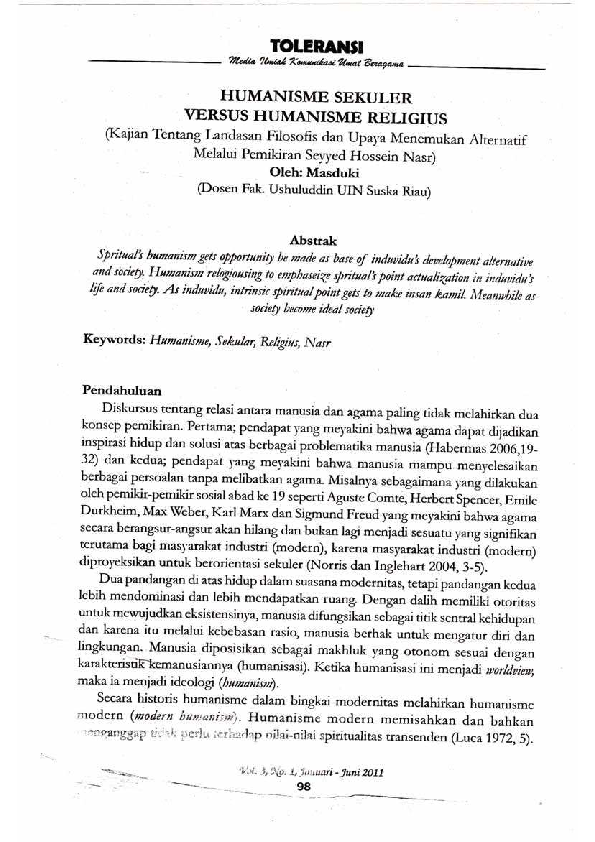 (PDF) Humanisme Sekuler versus Humanisme Religius: Kajian tentang Landasan Filosofis dan Upaya ...