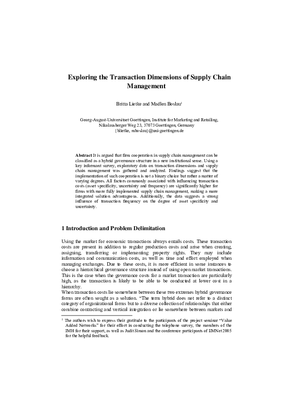 (PDF) Exploring the Transaction Dimensions of Supply Chain Management