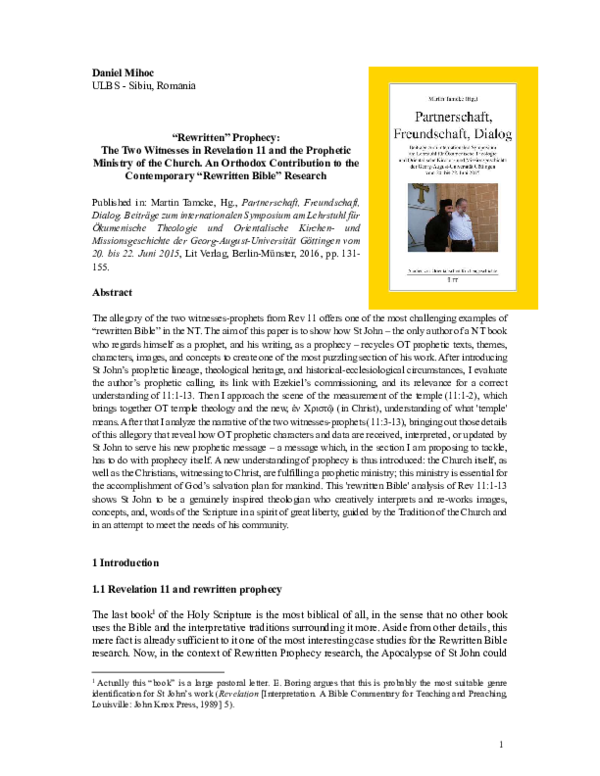 (PDF) 2016 Daniel Mihoc_Rewritten Prophecy_The Two Witnesses in Rev 11 ...