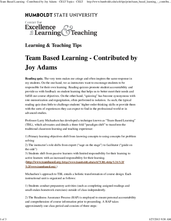 (PDF) Team Based Learning