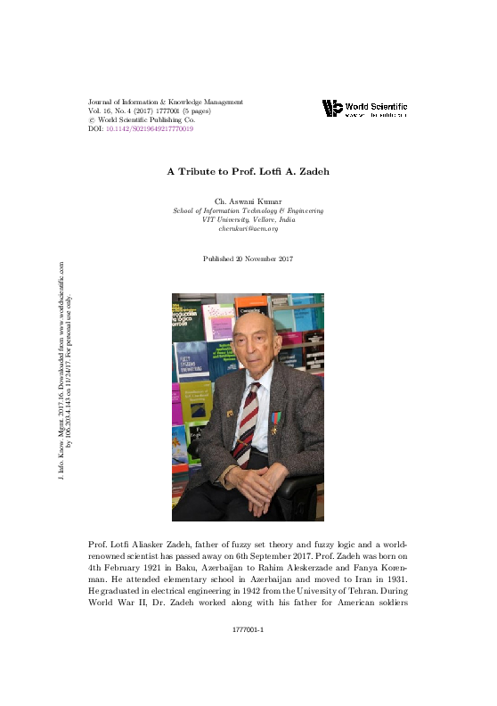 (PDF) A Tribute to Prof. Lotfi A. Zadeh