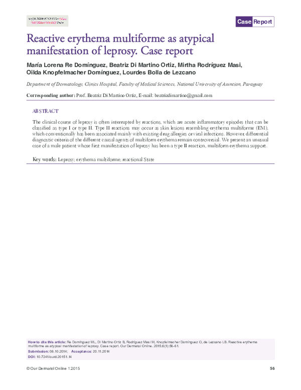 (PDF) Reactive erythema multiforme as atypical manifestation of leprosy ...