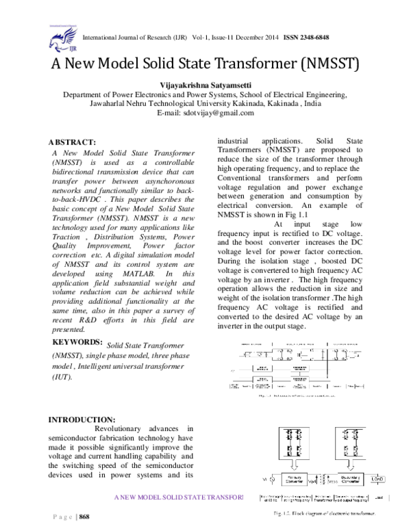 (PDF) A New Model Solid State Transformer (NMSST