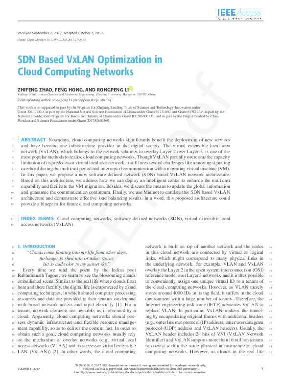 (PDF) SDN Based VxLAN Optimization in Cloud Computing Networks