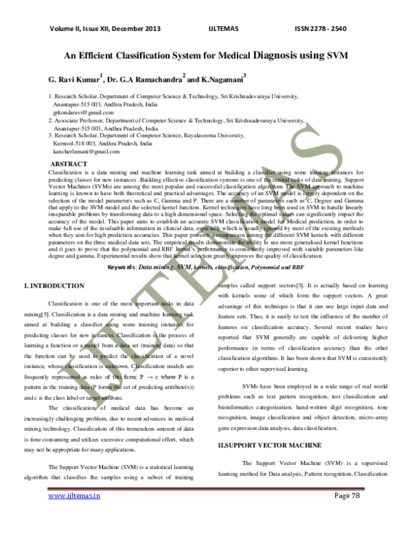 (PDF) An Efficient Classification System for Medical Diagnosis using SVM