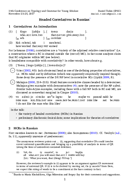 (PDF) Headed Correlatives in Russian