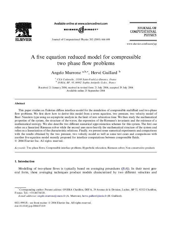 (PDF) A five equation reduced model for compressible two phase flow problems