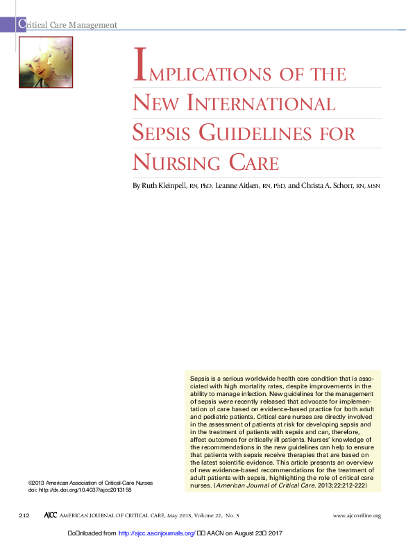 (PDF) IMpLICATIONs OF ThE NEw INTERNATIONAL sEpsIs GUIdELINEs FOR ...