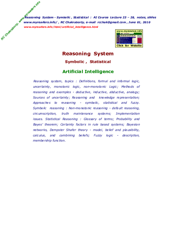 Pdf Reasoning System Symbolic Statistical Artificial Intelligence Click For Website 