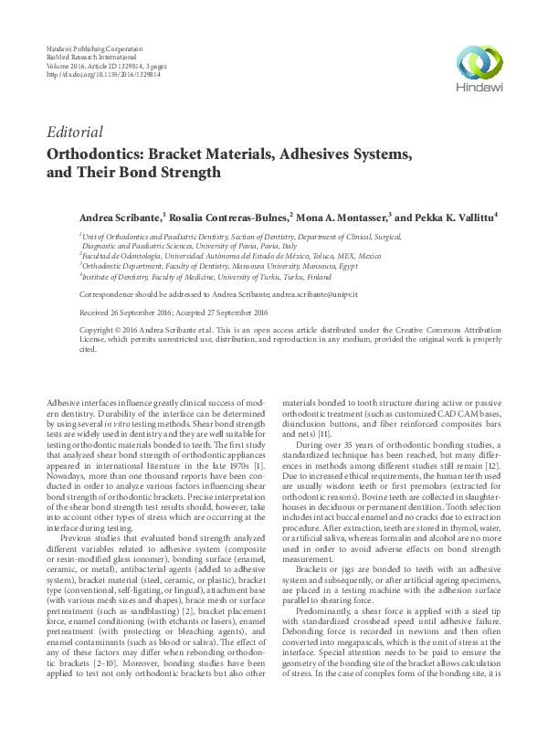 (PDF) Editorial Orthodontics: Bracket Materials, Adhesives Systems, and ...