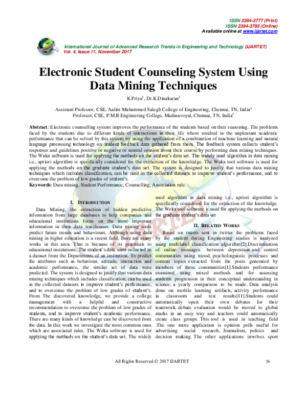 (PDF) Electronic Student Counseling System Using Data Mining Techniques