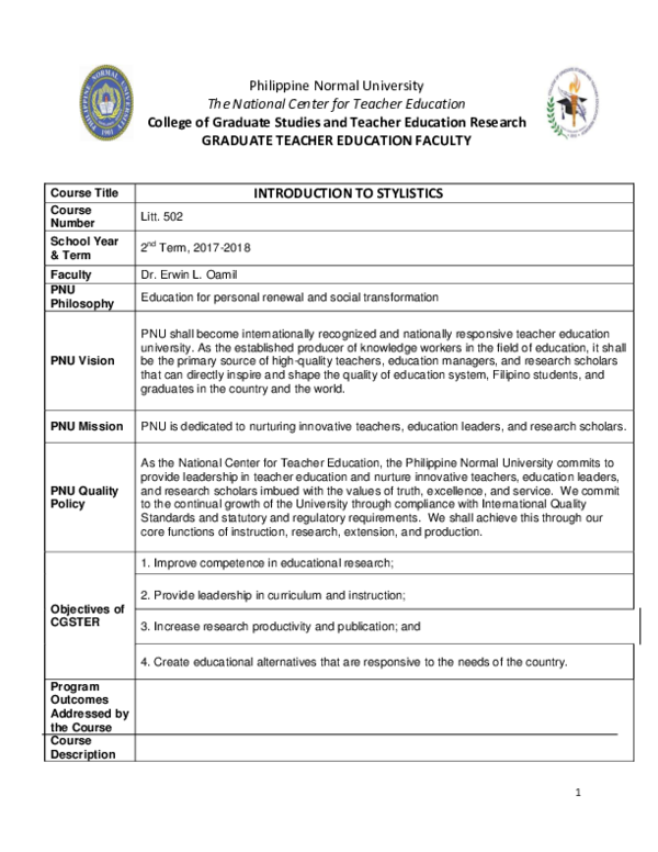 (PDF) GTEF Syllabus Intro to Stylistics