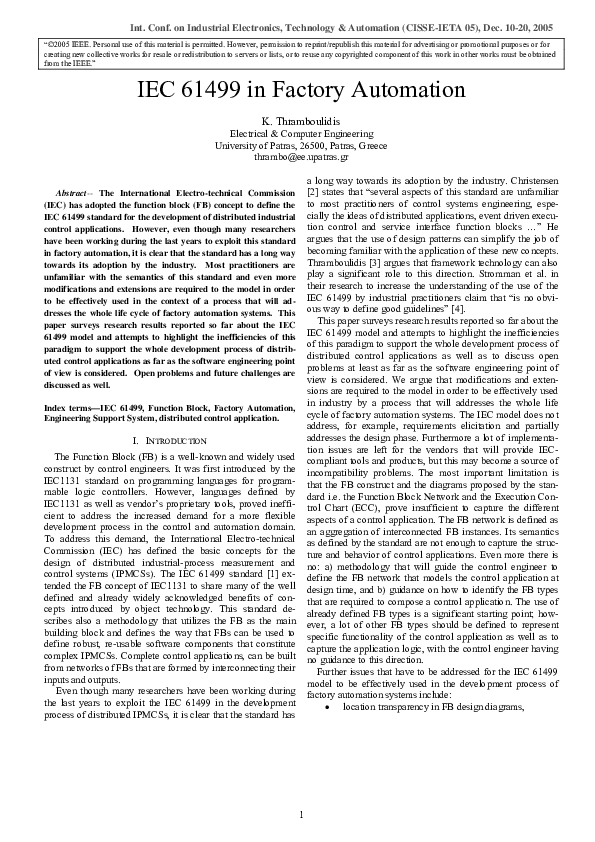 Pdf Iec 61499 In Factory Automation